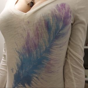 American Eagle Outfitters | Tops | Blue And Purple Feather On White ...